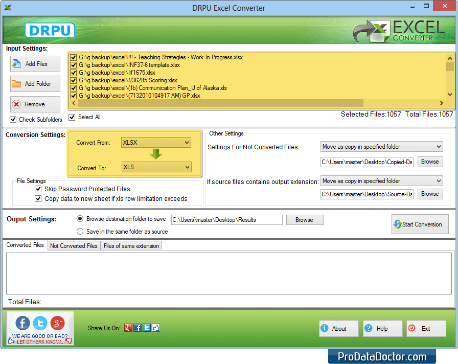 Screenshots of excel converter software to convert XLS to XLSX files